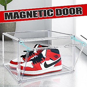 EZJOB 4 Pack Sneaker Storage for Sneakerheads 14.1 * 10.6 * 9in Shoe Boxes Crates Clear Plastic Stackable Boot Display Case