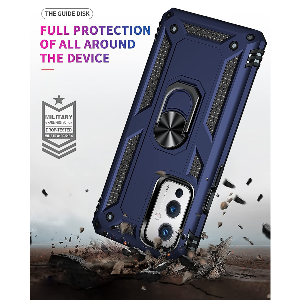 Dionsibei Military Grade Drop Impact for Oneplus 9 Case Oneplus 9 5G Case 360 Metal Rotating Ring Kickstand Holder Armor Heavy Duty Shockproof Case for Oneplus 9 Phone Case (Blue)
