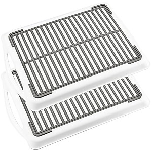 MUKLEI 4 Pcs Rectangle Anti-Slip Food Serving Tray with Handles, Plastic Food Serving Tray Drink Tray for Appetizer, Fruit, Dessert, Party, Breakfast