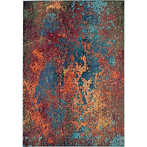 Nourison Celestial Red/Blue Atlantic 7'10" x 10'6" Area -Rug, Contemporary, Abstract, Easy -Cleaning, Non Shedding, Bed Room, Living Room, Dining Room, Kitchen, (8' x 11')