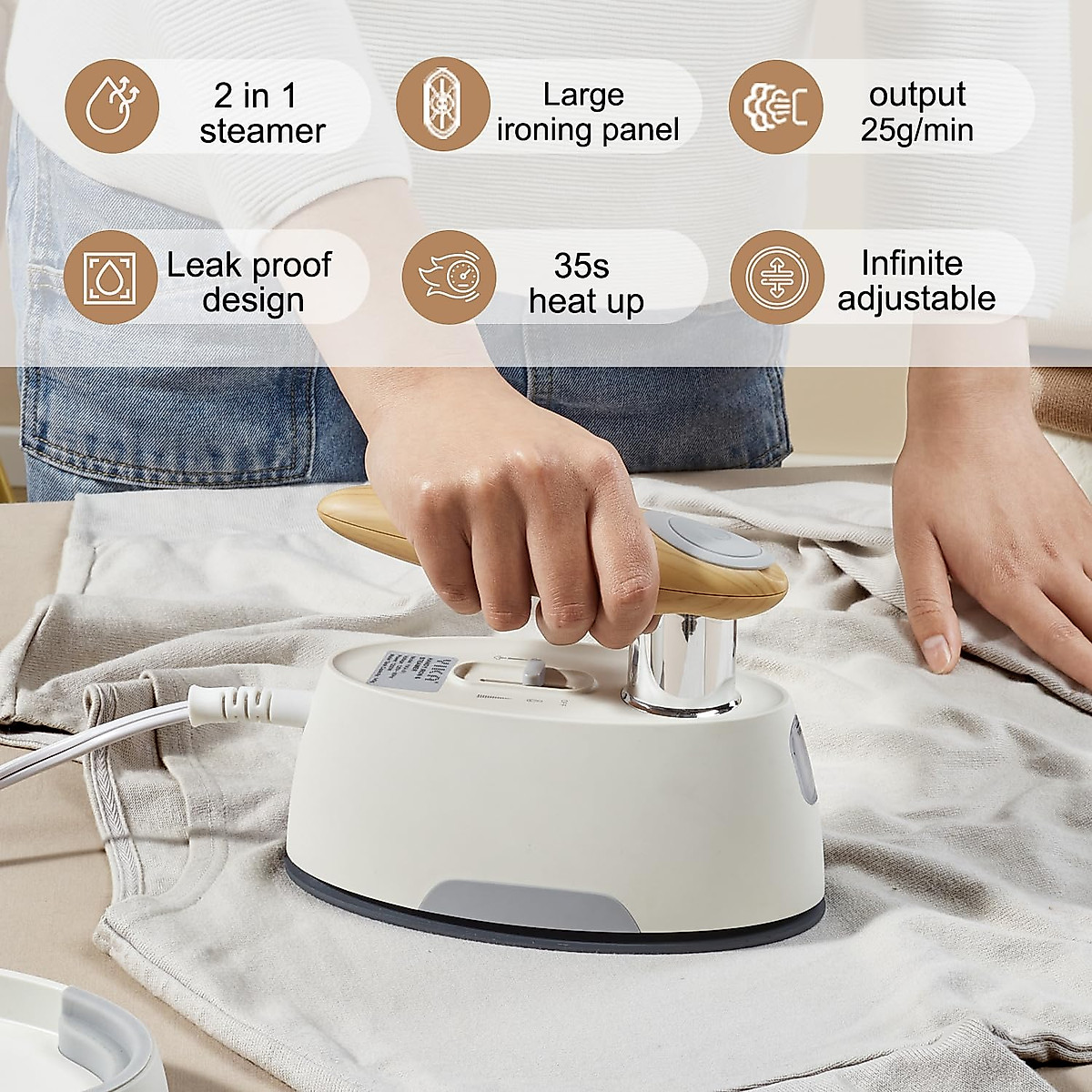 YIKA 2-in-1 Portable Clothes Steamer & Iron - Ceramic Coated Panel, Fast Heat-Up, Adjustable Heating & Steaming, Professional Handheld Fabric Wrinkle Remover for Home, Travel, and Office Use