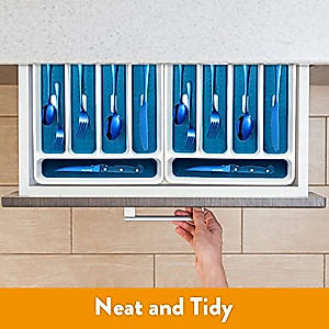 Blue Silverware Set with Drawer Organizer, 48 Pieces Flatware Set for 8, Stainless Steel Cutlery with tray, Kitchen Utensil Tableware for Home Restaurant Hotel Kitware Forks Knifes Spoons