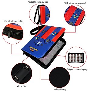 Dmoicols Game Card Binder Compatible with Nintendo Switch &OLED&Lite Model,PS Vita Cartridge Case,SD Memory Card Storage Holder with Sleeves,Card Collection Book holds up to 200 Cards(Red+Blue)