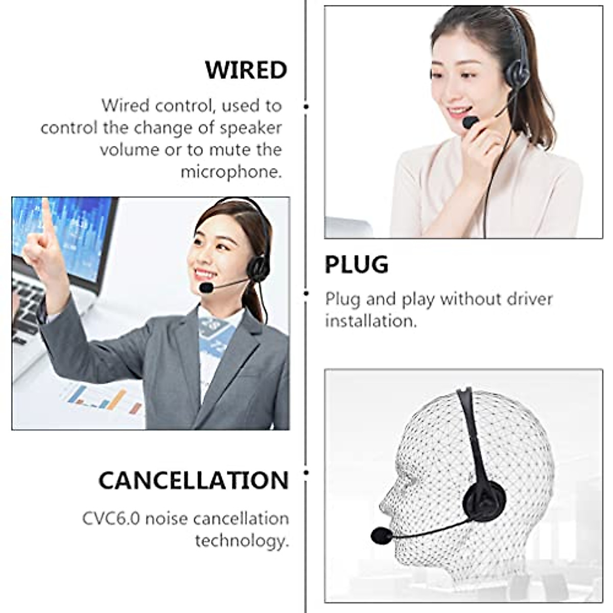 OSALADI Office Headphones Noise Cancelling Headphone Wired Headset with Microphone