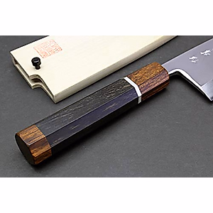 Yoshihiro Mizu Yaki Ginsanko Mirror-Finished High Carbon Stain Resistant Deba Fish Fillet Knife Ebony Handle with Silver Ring (7'' (180mm))
