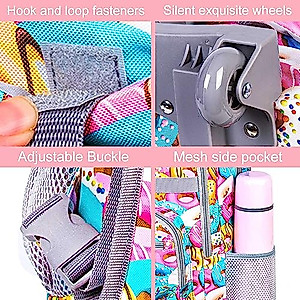 3PCS Rolling Backpack for Women, 19 Inches Travel Roller Bookbag with Wheels, Teen Girls College Backpacks Wheeled - Donuts