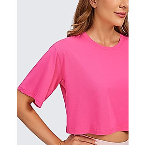 CRZ YOGA Women's Pima Cotton Workout Crop Tops Short Sleeve Yoga Shirts Casual Athletic Running T-Shirts Sonic Pink Medium