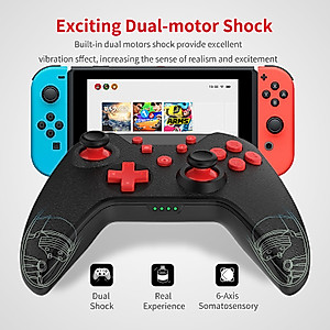 GCHT GAMING Wireless Switch Controllers Compatible with Nintendo Switch/Lite/OLED/PC/STEAM, Switch Pro Controller with Wake-up, Turbo, Vibration, Gyroscope, Programm Back Button (Black)