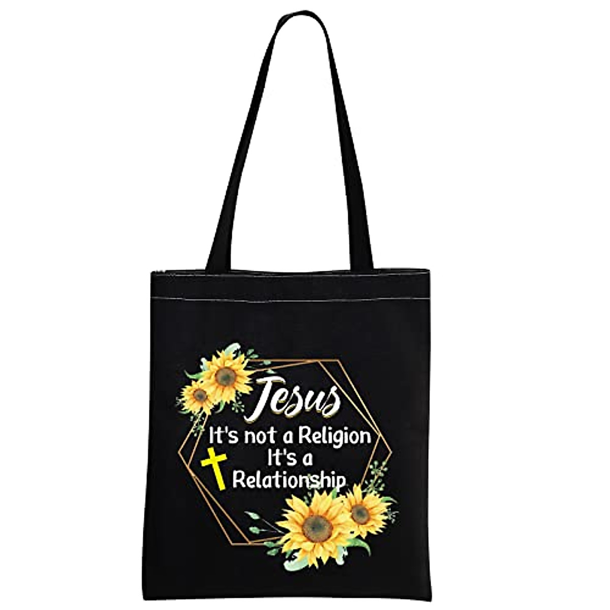 MBMSO Jesus Tote Bag It's Not a Religion It's a Relationship Shoulder Bag Christian Sunflower Gifts Religious Shopping Bags (Jesus TB-black)