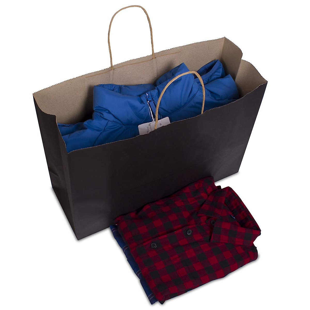 BagDream 16x6x12 Inches 50Pcs Black Kraft Paper Bags with Handles Bulk for Shopping, Grocery, Mechandise, Party, Gift Bags, 100% Recyclable Large Paper Bags