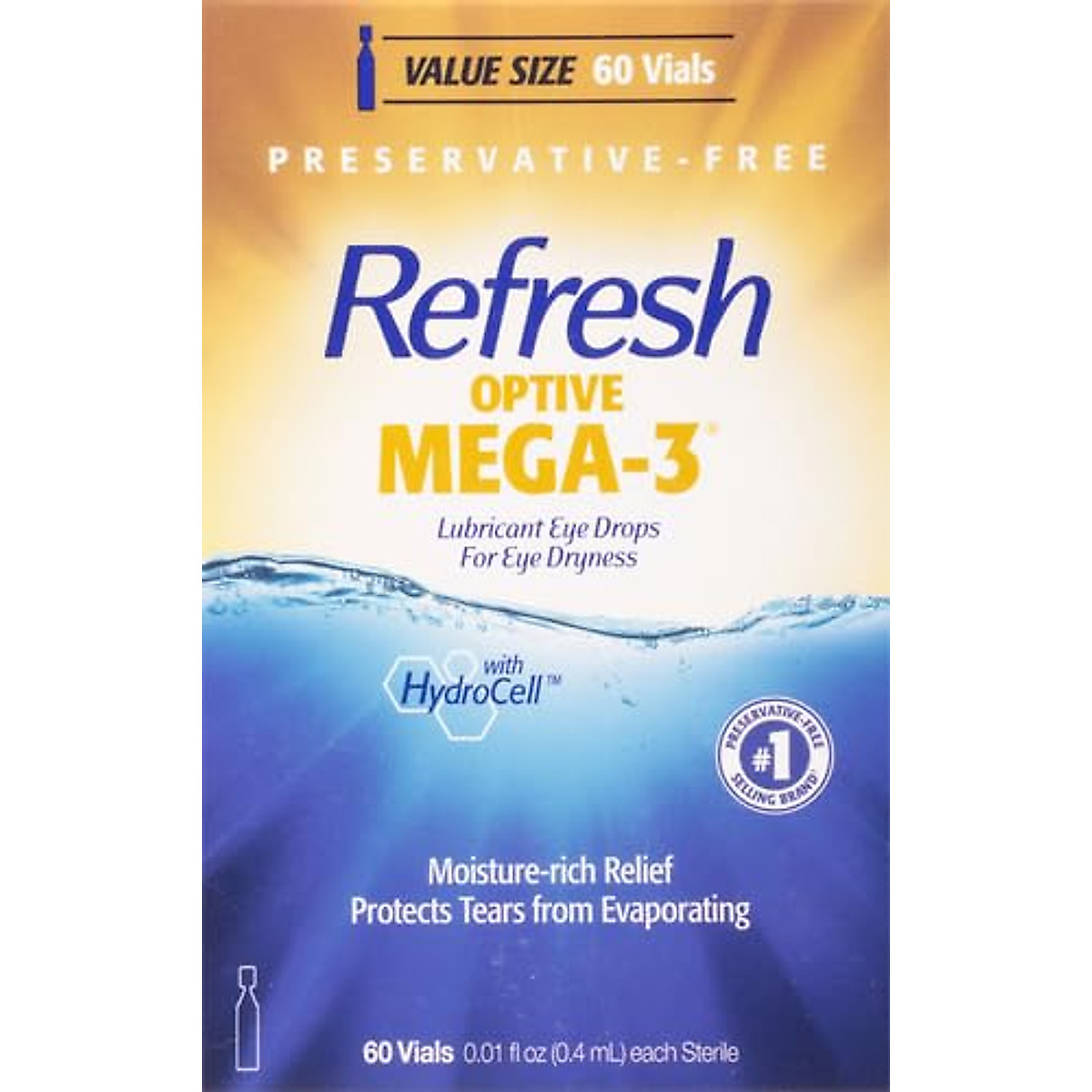 Refresh Optive MEGA-3 Lubricant Eye Drops Preservative-Free Artificial Tears, 0.01 fl oz (0.4 mL), 60 Single-Use Containers