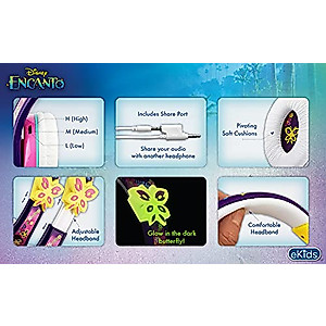 eKids Disney Encanto Headphones for Kids, Wired Headphones for School, Home or Travel, Tangle Free Toddler Headphones with Volume Control, 3.5mm Jack, Includes Headphone Splitter