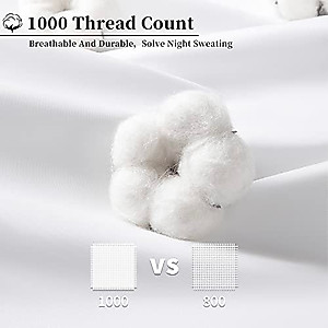 100% Egyptian Cotton Queen Size Sheets,1000 Thread Count Luxury Heavy Bed Sheets Set, Hotel Quality Sateen Weave, Very Smooth Soft with 18" Deep Pocket Sheets 4 Pc Set (White, Queen)