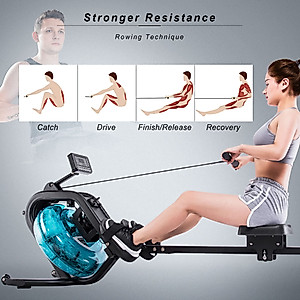 Merax Water Rower Foldable Rowing Machine 400 LBS Home Gym Cardio Fitness Equipment Water Resistance