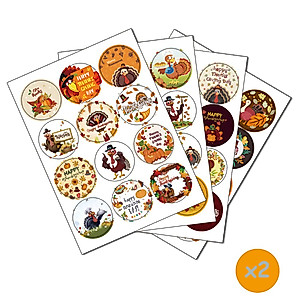 Thanksgiving Turkey Gift Stickers Round Envelope Seal Label Stickers Self-Adhesive Pumpkin Happy Thanksgiving Day Stickers for Card Candy Bag Box Decoration Party Favors Class Rewards 96 Pieces