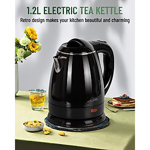 WTJMOV 1.2L Electric Kettle Small, 40 Ounce Hot Tea Kettle Double Wall Stainless Steel, 1200W Electric Water Boiler Rapid-Boil Auto Shut Off Black
