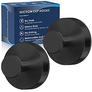 MOTAIPEAK Suction Cup Hooks for Shower,2Pcs Shower Hooks for Inside Shower,No Drill Towel Hooks for Bathroom Wall,Kitchen,Glass,Mirror,Tile to Hang Towels,Robes,Loofah-Black