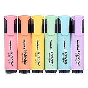 TWOHANDS Highlighter,Pastel Colors,Chisel Tip Marker Pen,6 Assorted Colors, for Adults & Kids,School Supplies,with Large Ink Reservoir for Extra Long Marking Performance 2007