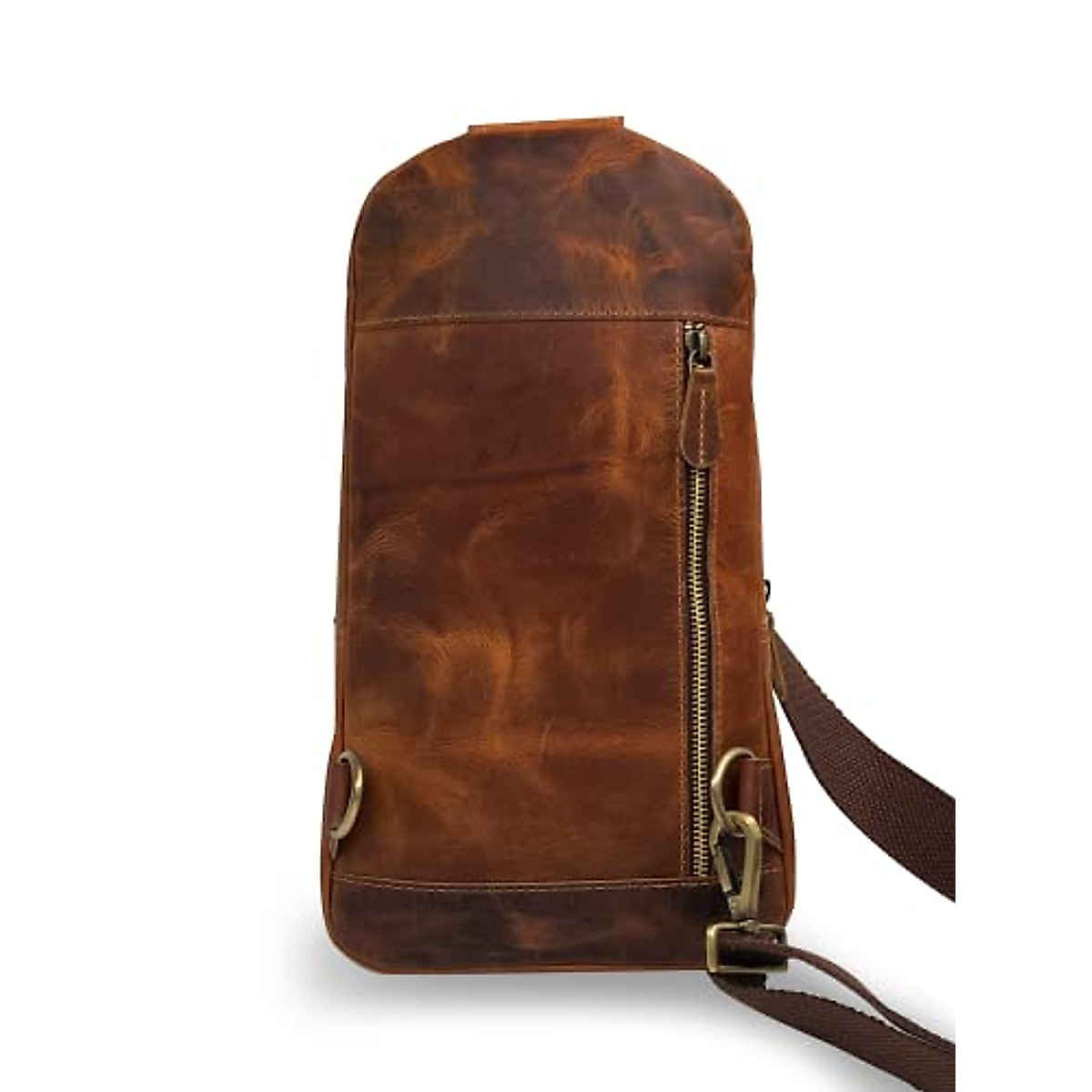 Handmade Buffalo Leather Travel Hiking Crossbody Chest Sling Multipurpose Shoulder Strap Backpack Bag for Men and Womens (Brown, Large)