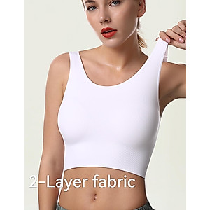 SPRIMEMONG Women's Light Support Sport Bra-Seamless Yoga Crop Tops(2pack,Black,White,XL)