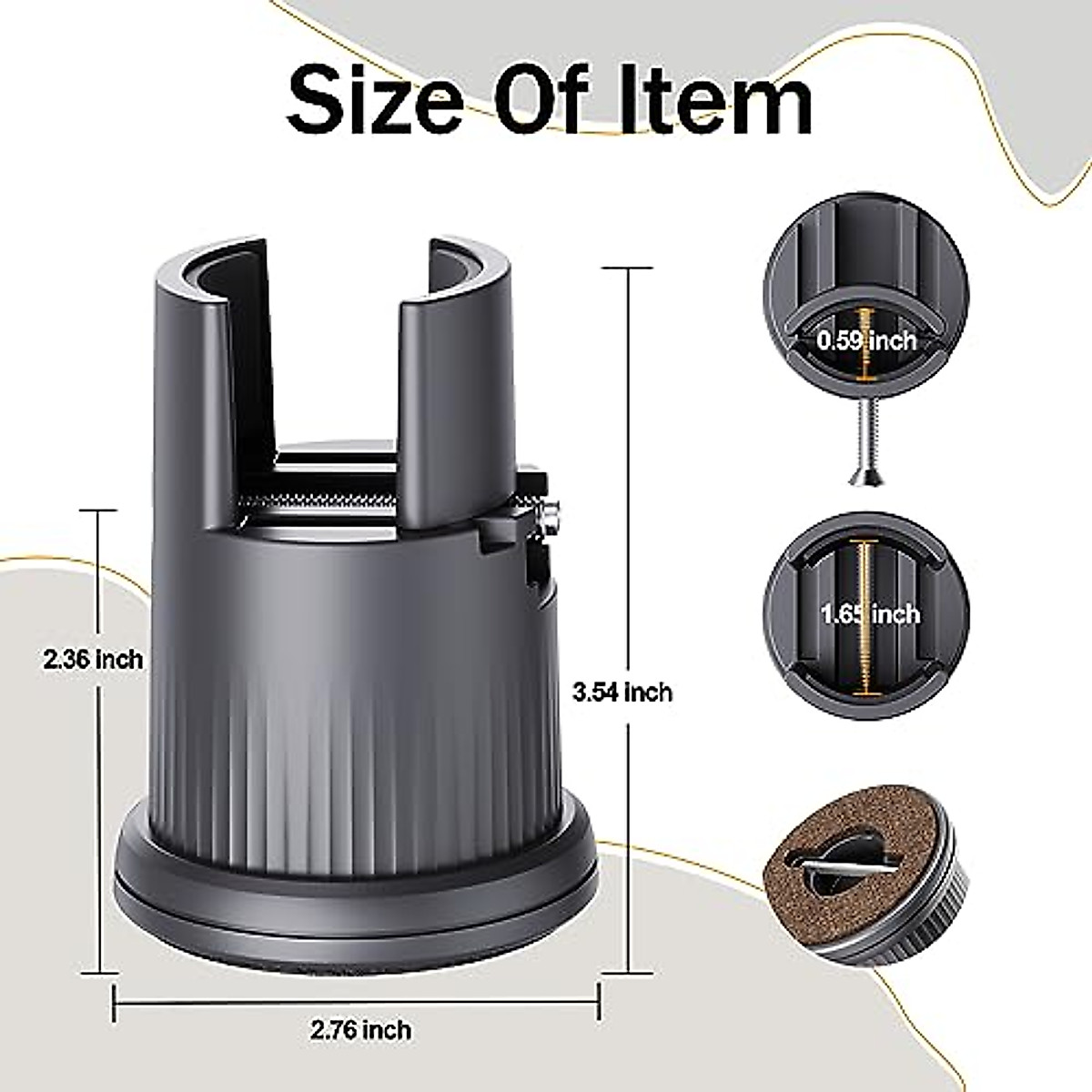 xuenair Adjustable Bed Risers with Arc-Shaped Retaining Clip, Fit Legs Diameter from 0.59–1.65 Inch, Elevation in Heights 2.36 Inch Heavy Duty Bed Risers Supports Up to 5000 Lbs, Gray 4 Pack