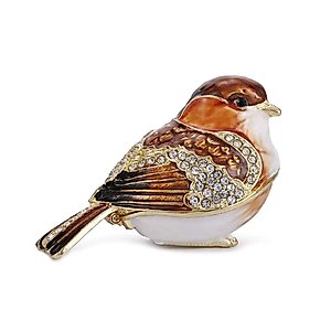Hand Painted Trinket Box Decoration, Enameled Mini Metal Hinged Jewelry Box with Crystals, Rings Earrings Necklace Storage, Home Decor Crafts, Unique Animal Figurine Collectible Gift (Bird)