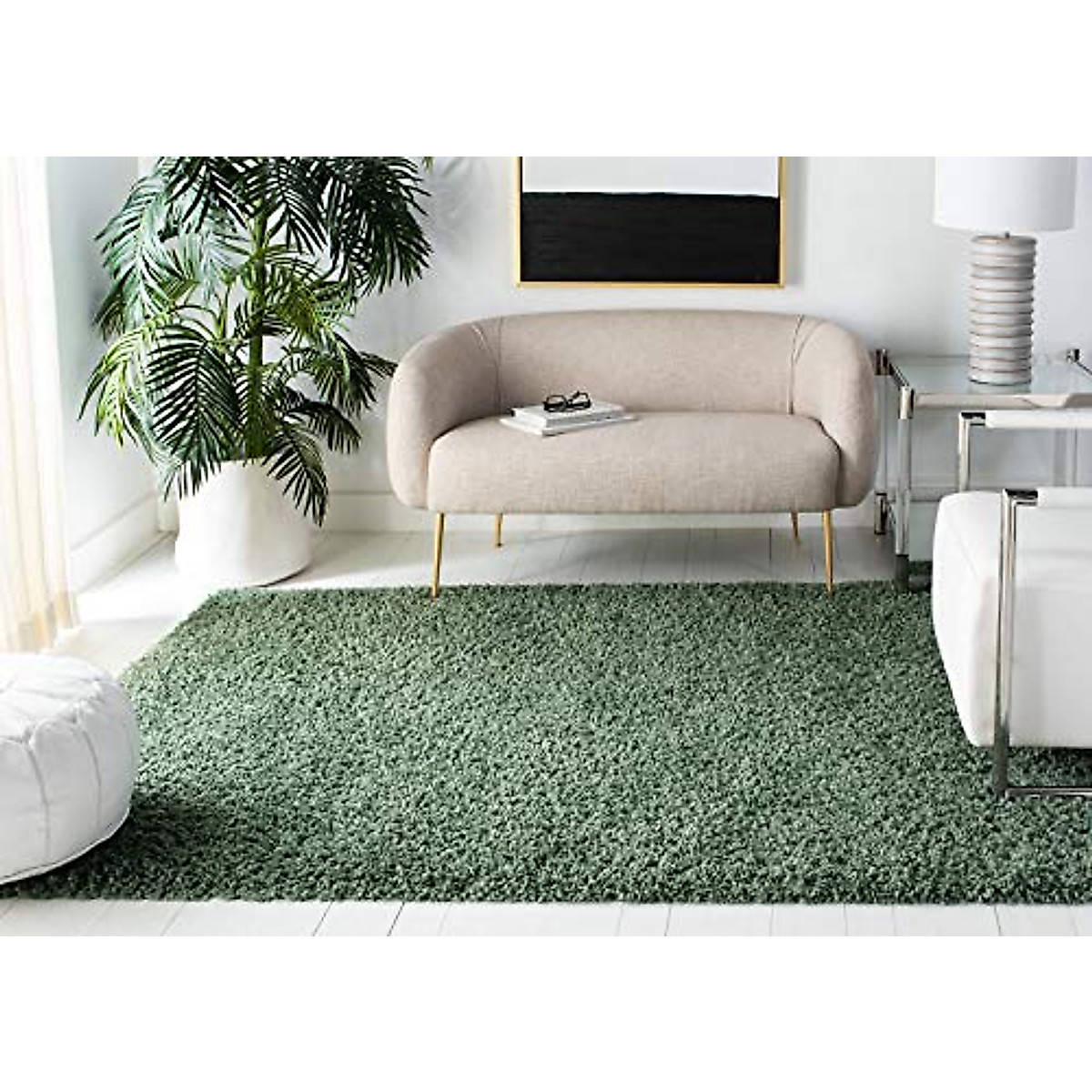 SAFAVIEH August Shag Collection 5'3" x 7'6" Green AUG200Y Solid Non-Shedding Living Room Bedroom Dining Room Entryway Plush 1.5-inch Thick Area Rug