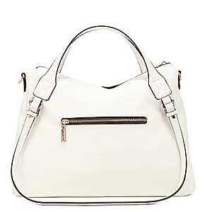 Nicole Lee Fashion Designer Logo Monogram Jolie Satchel, Faux Exotic Medium Top Handle Handbag with Crossbody Straps (White)