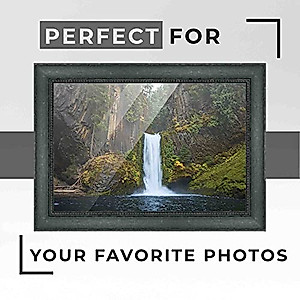 19x20 Frame Black Real Wood Picture Frame Width 2 Inches | Interior Frame Depth 0.5 Inches | Beaded Black Distressed Photo Frame Complete with UV Acrylic, Foam Board Backing & Hanging Hardware
