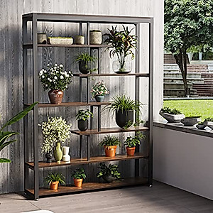 Wildhome 7-Shelves Staggered Bookshelf, 71 Inch Extra Tall Bookcase,Vintage Book Shelves Display Shelf Organizer for Office, Study Room, Living Room,(Retro Brown)