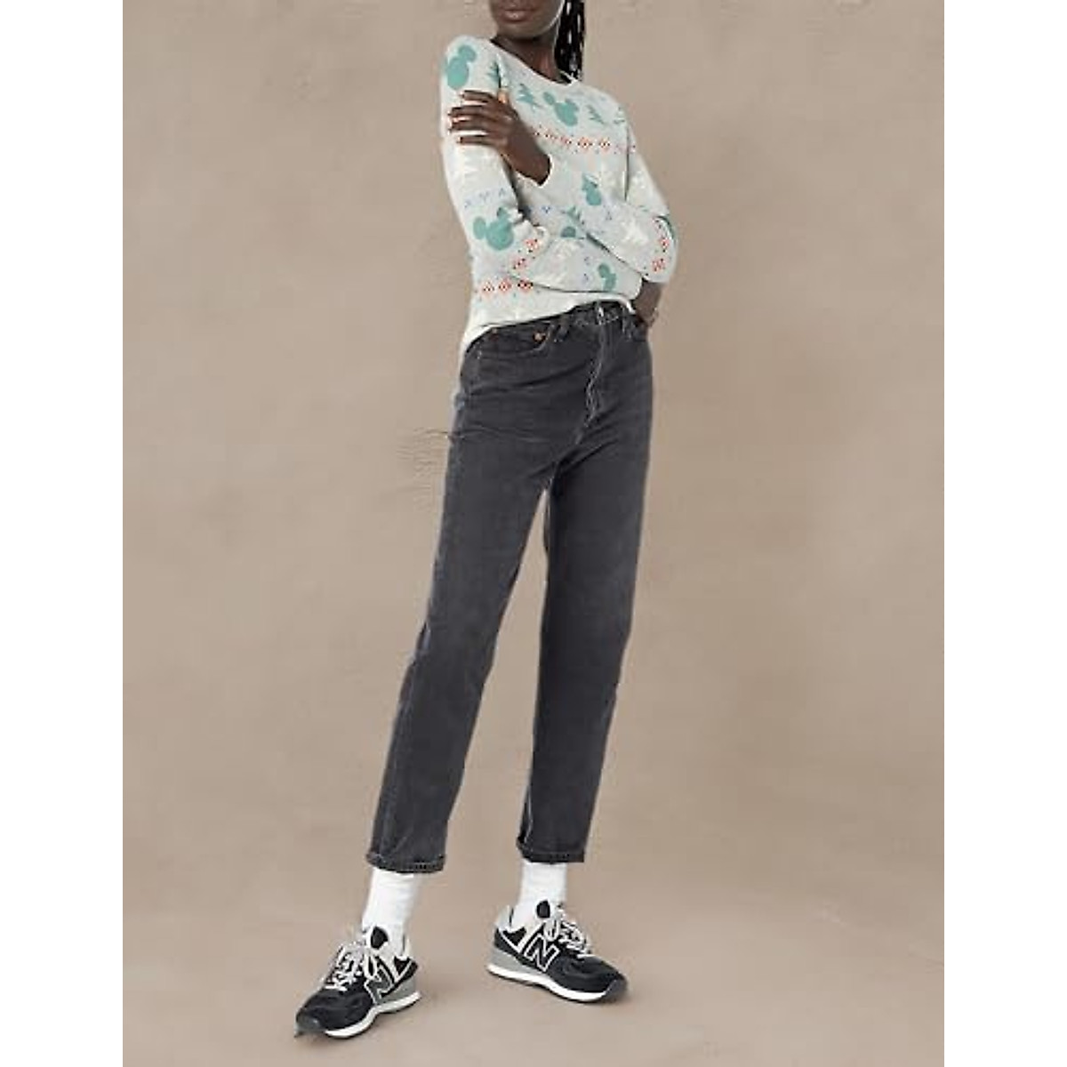 Amazon Essentials Disney | Marvel | Star Wars Women's Lightweight Crewneck Sweaters, Mickey Fair Isle - Womens, Large