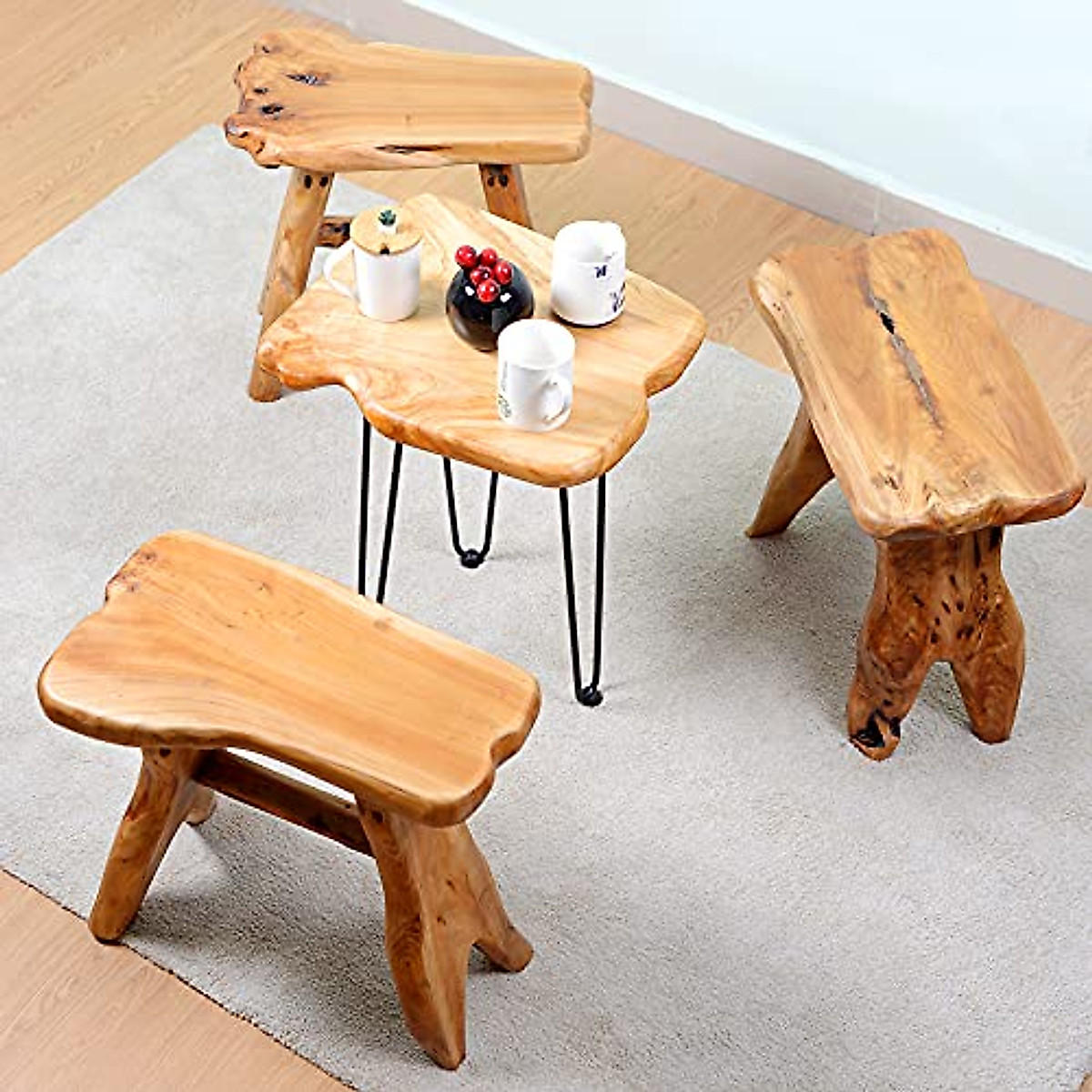Brefhome Wooden Tree Stump Plant Stand Stool Side Table,Small Natural Wood Bench,Indoor/Outdoor Use