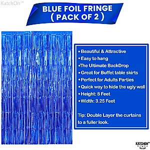 KatchOn, Xtralarge Blue Fringe Backdrop - 8x3.2 Feet, Pack of 2 | Blue Streamers Party Decorations | Blue Fringe Curtain for Ocean Decorations | Under The Sea Party Decorations, Blue Party Decorations