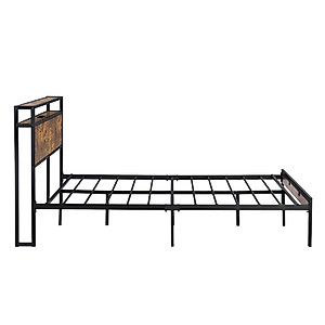 Fidktuveㅤ King Size Metal Platform Bed Frame with Wooden Headboard and Footboard, USB Port, Storage, Easy Assembly - No Box Spring Needed (Black)