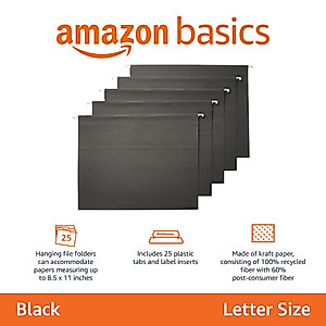 Amazon Basics Hanging File Folders, Letter Size, Black, 25-Pack