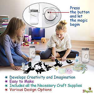 2Pepers DIY Fairy and Unicorn Nightlight Craft Kit (2 Pack), Fairy Lantern Jars Arts and Crafts for Girls, Make Your Own Unicorn Lamp Decor Craft Project, Fairy and Unicorn Gifts for Kids.