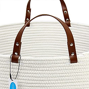 Casaphoria XXXLarge Cotton Rope Basket for Living Room - Woven Storage Basket with long Handle for Blankets, Towels and Pillows Laundry Hamper | Beige 20" x 20" x 13")