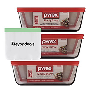 Beyondeals Simply Store 6-Cup Rectangular Glass Food Storage Dish,13.5oz, Bundle Reusable Food Storage Bag - Durable, Leakproof Lids, Kitchen Organization,glass storage dishes [Pack of 3]