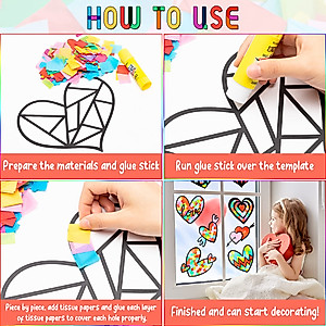 Haooryx Valentine’s Paper Craft Kits - 12-Piece Valentine’s Day Kids' Heart-Shaped Paper Suncatcher Kit DIY Craft Kids Stained Glass Effect Decorations Classroom Handcraft Art Supplies Party Favors