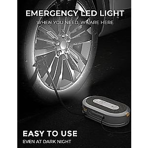 Tire Inflator Portable Air Compressor 150PSI with Pressure Gauge 12v Air Compressor Tire Inflator with Auto Retraction Power Cord, Auto Shut-off and Emergency LED Light By Giraffe Tools