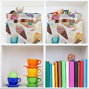 ALAZA Sweet Ice Cream White Foldable Storage Box Storage Basket Organizer Bins with Handles for Shelf Closet Living Room Bedroom Home Office 1 Pack