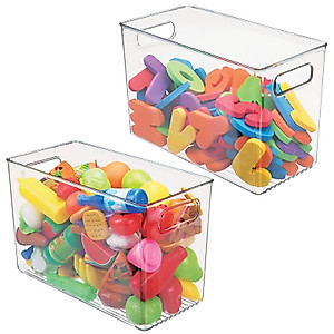 mDesign Plastic Storage Organizer Bin for Household Organization in Cabinets, Closets, or inside any Cubby Storage Organizer, Holds Craft Supplies, Linens, or Toys, Ligne Collection, 2 Pack, Clear
