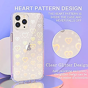 Tksafy Compatible iPhone 14 Pro Max Case, Clear Glitter Cute Laser Holographic Love Heart Pattern for Women Girls, Anti-Yellow Hard PC Protective Phone Case for iPhone 14 Pro Max 2022, Rainbow Heart