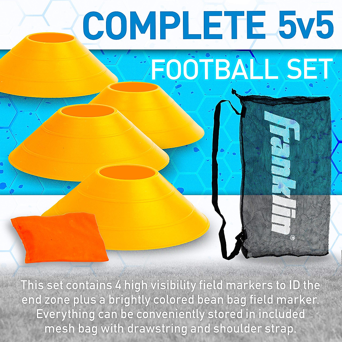 Franklin Sports Flag Football Set - 10 Player Flag Football Belts for Adult + Youth - Equipment Cones + Field Marker Included - 5 v 5 Set
