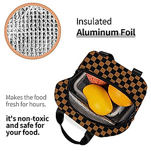 ayvcxui Brown and Black Plaid Race Checkered Flag Lunch Tote Reusable Lunch Bag Insulated Lunch Box for Students Work Outdoor Travel PicnicThermal Portable Bento Box Handbags Tote