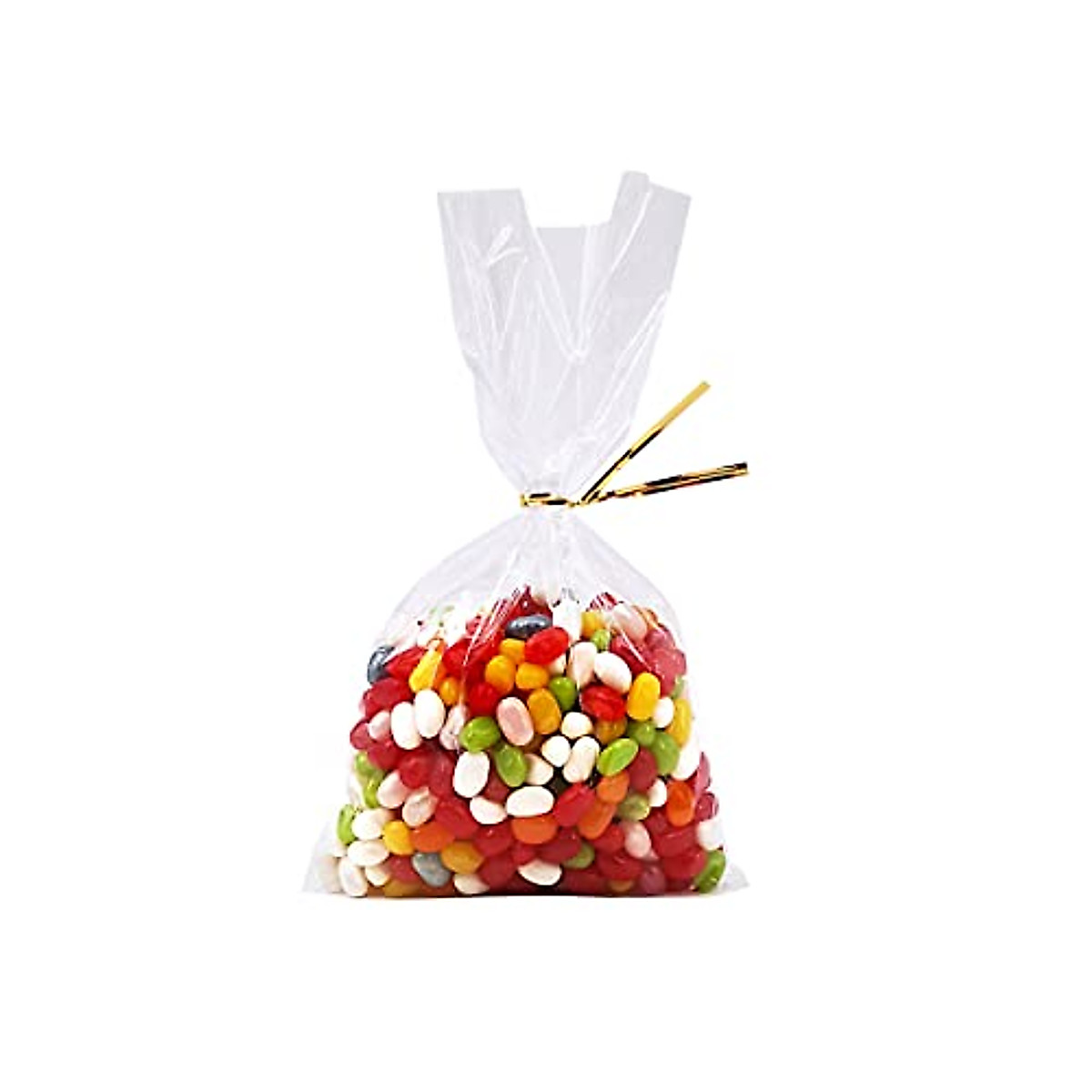 Wowfit 100 CT 6” x 10” Clear Flat Cellophane Treat Bags with 6” Gold Twist Ties, Cello Packaging for Gift Wrapping, Decorations, and Food Storage