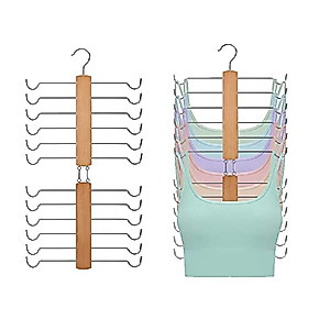 MRPAPA 2 Pack Bra Organizer for Closet, 360° Rotating Bra Hanger - Tank top Hanger for Closet Organizer,Wood Clothes Hangers for Tank Tops, Cami, Bras, Bathing Suits, Belts, Ties