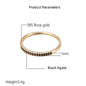 Black Agate Stackable Ring for Women Rose Gold Plated Boho Zirconia Stacking Statement Knuckle Band Rings Comfort Fit Simple Retro Wedding Promise Christmas Birthday Jewelry Size 8