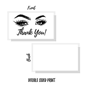 Thank You Cards | Package of 50 | Design Single Sided Size 3.5 x 2" inches False Eyelashes and Microbladed Eyebrows