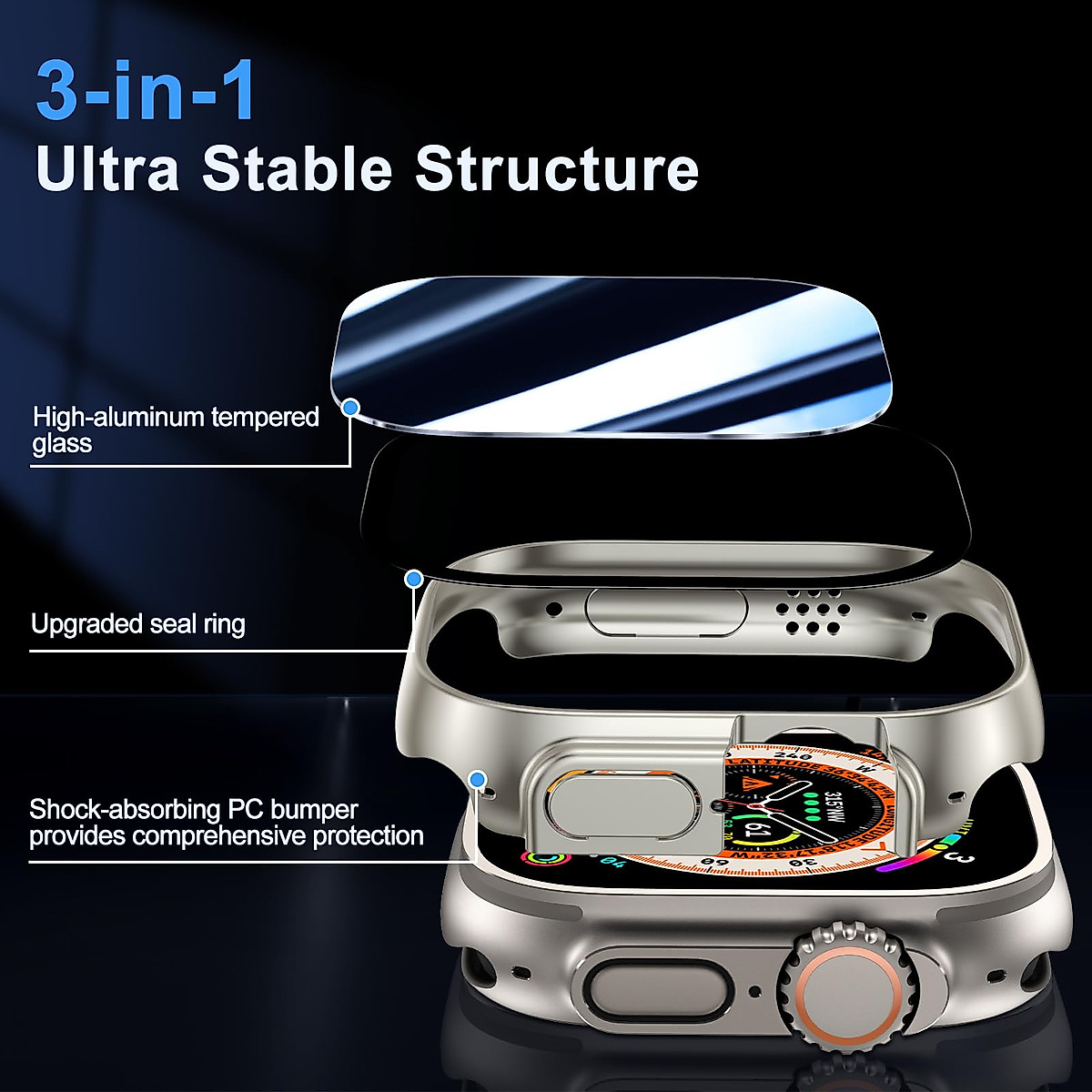 Uyiton 2 Pack for Apple Watch Ultra Privacy Screen Protector Case 49mm, [28Privacy Angle][Touch Sensitive][Not Easy to Break] Tempered Glass Bumper Cover iWatch Ultra Accessories